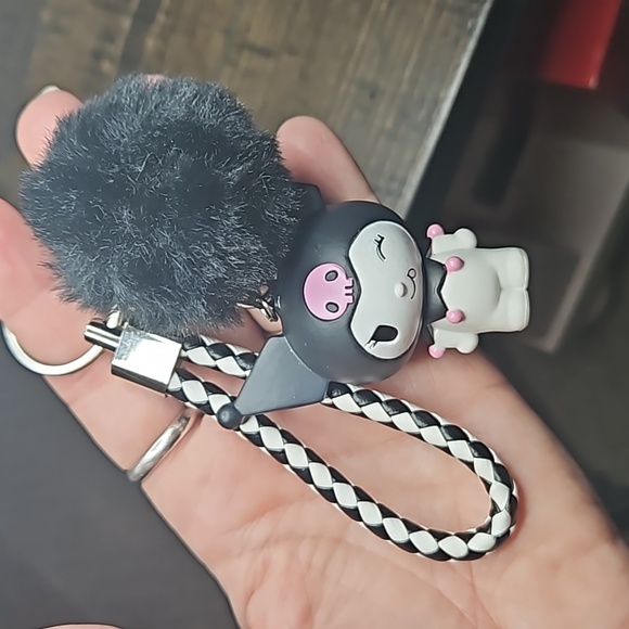 Hand Crafted | Accessories | Kuromi Keychain Bag Charm With Black Pom ...